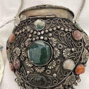 Bags | Vintage Ethnic Sajai Silver Tone Metal Purse With Natural Stones ...